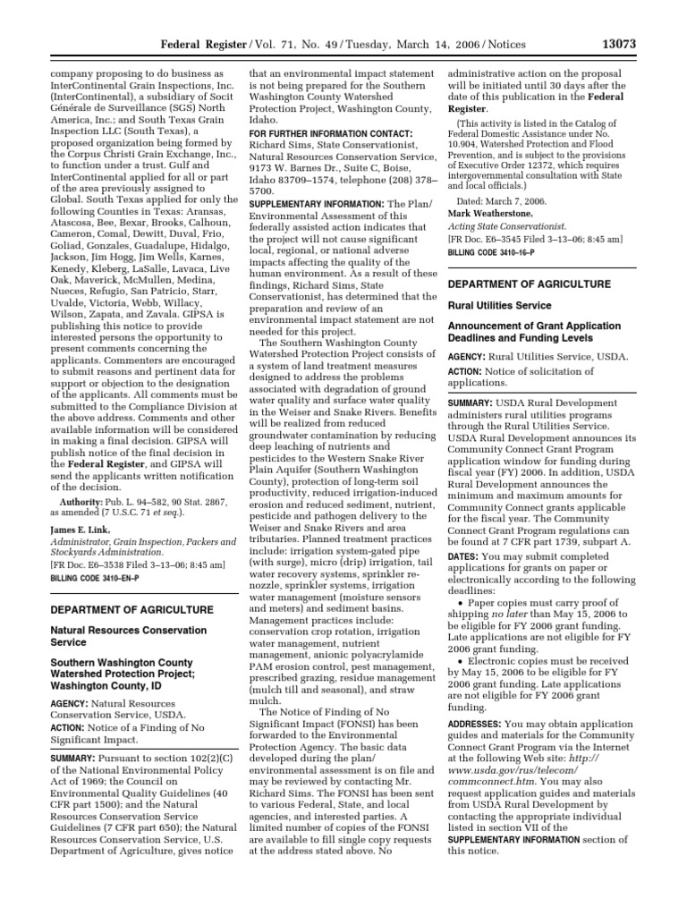 Notice: Grants and Cooperative Agreements Availability, Etc.: Community Connect Grant Program ...