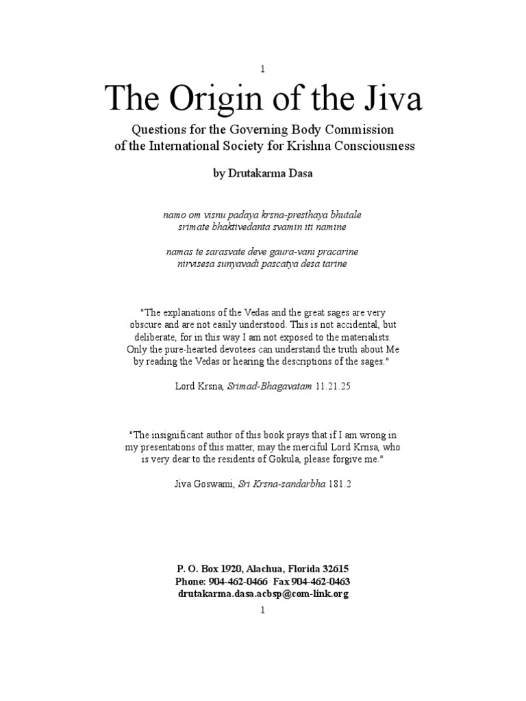 The Origin of The Jiva (Drutakarma Dasa) | PDF | Religion And Belief