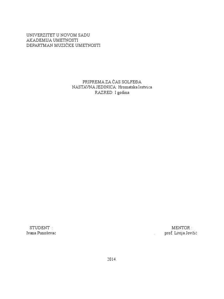 Solfedjo Hromatska Lestvica Priprema | PDF