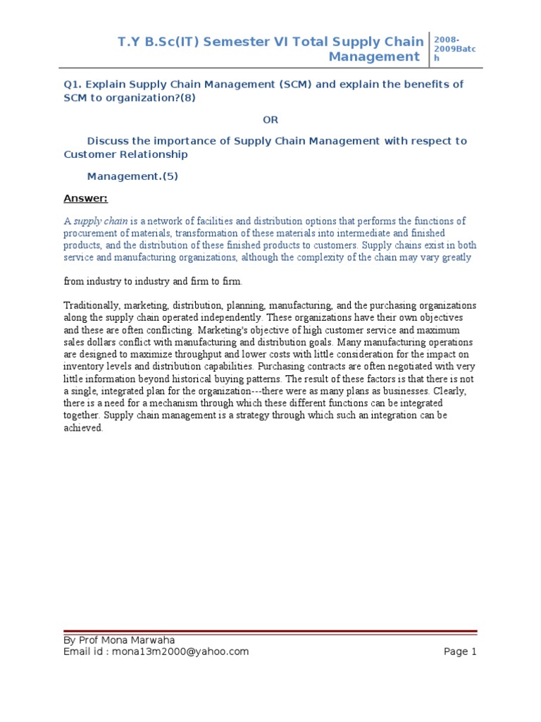 SCM Concepts and Benefits Overview | PDF | Value Chain | Supply Chain