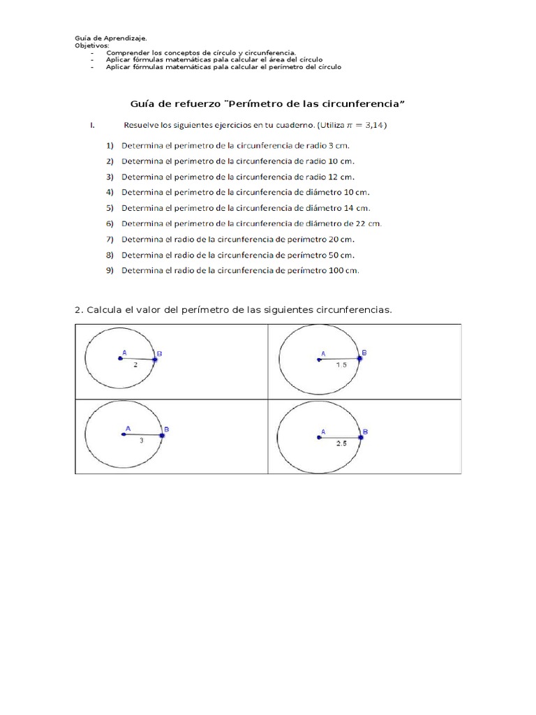 Guía de Refuerzo Perimetros de La Circunferencia | PDF