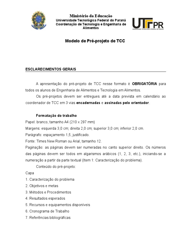 Modelo Do Pre-Projeto de TCC | PDF | Carreira e Crescimento