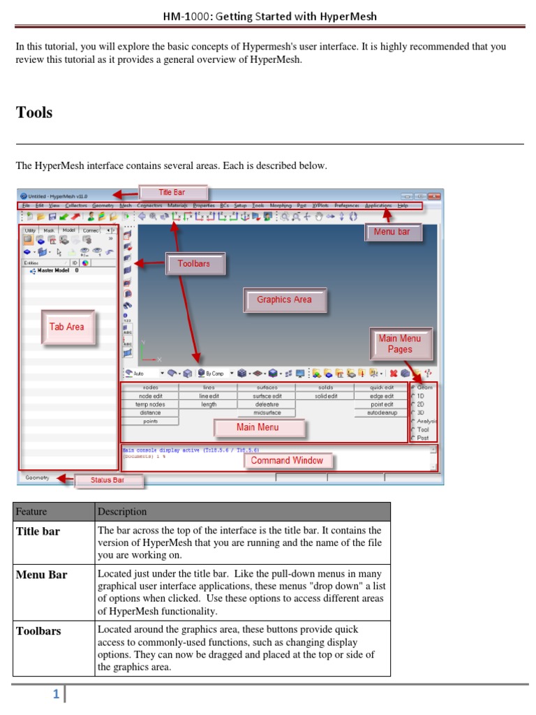 HM-1000 - Getting Started With HyperMesh | PDF | Tab (Gui) | Menu (Computing)