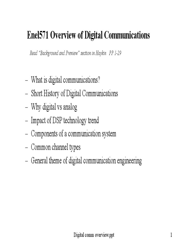 Digital Comm Overview Pdf Modulation Signal Electrical Engineering