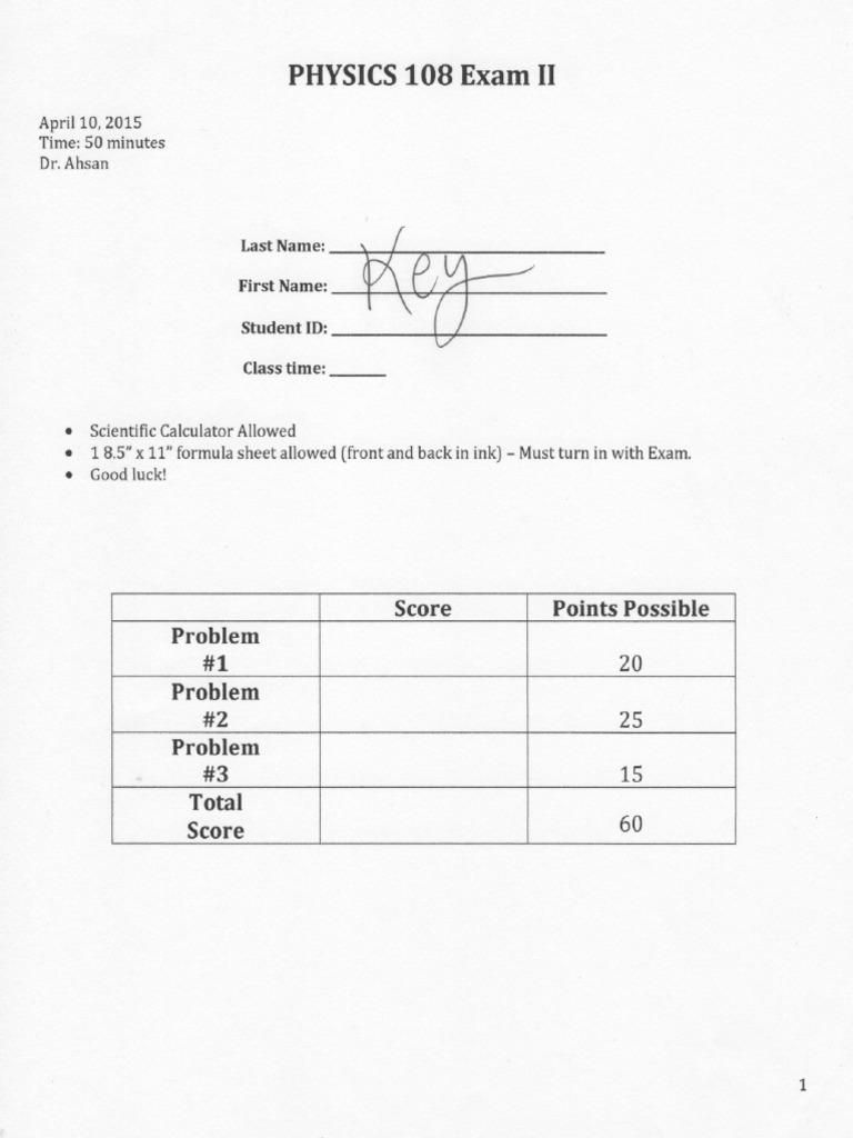 Physics 108 - Exam 2 Solution | PDF