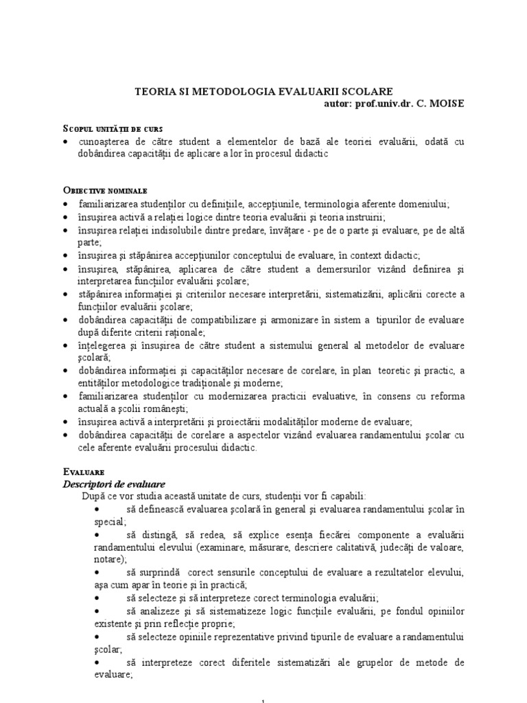 Teoria Si Metodologia Evaluarii C Moise | PDF