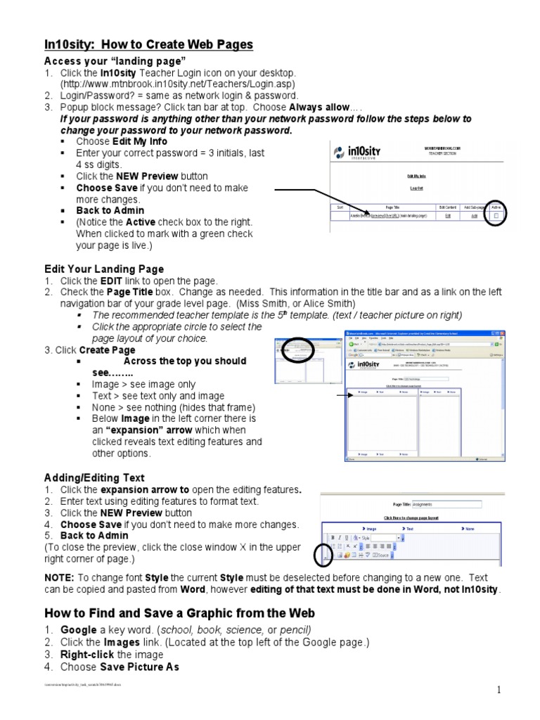 In10sity: How To Create Web Pages: Access Your "Landing Page" | PDF ...