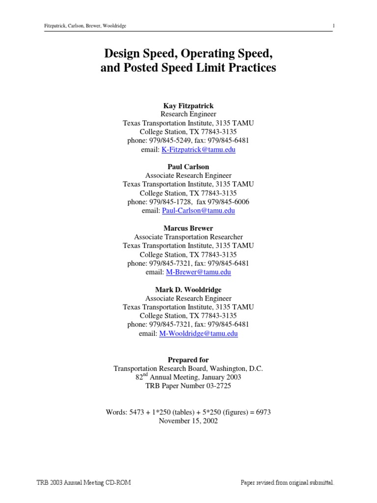Design Speed, Operating Speed, and Posted Speed Limit Practices PDF | Download Free PDF | Speed ...