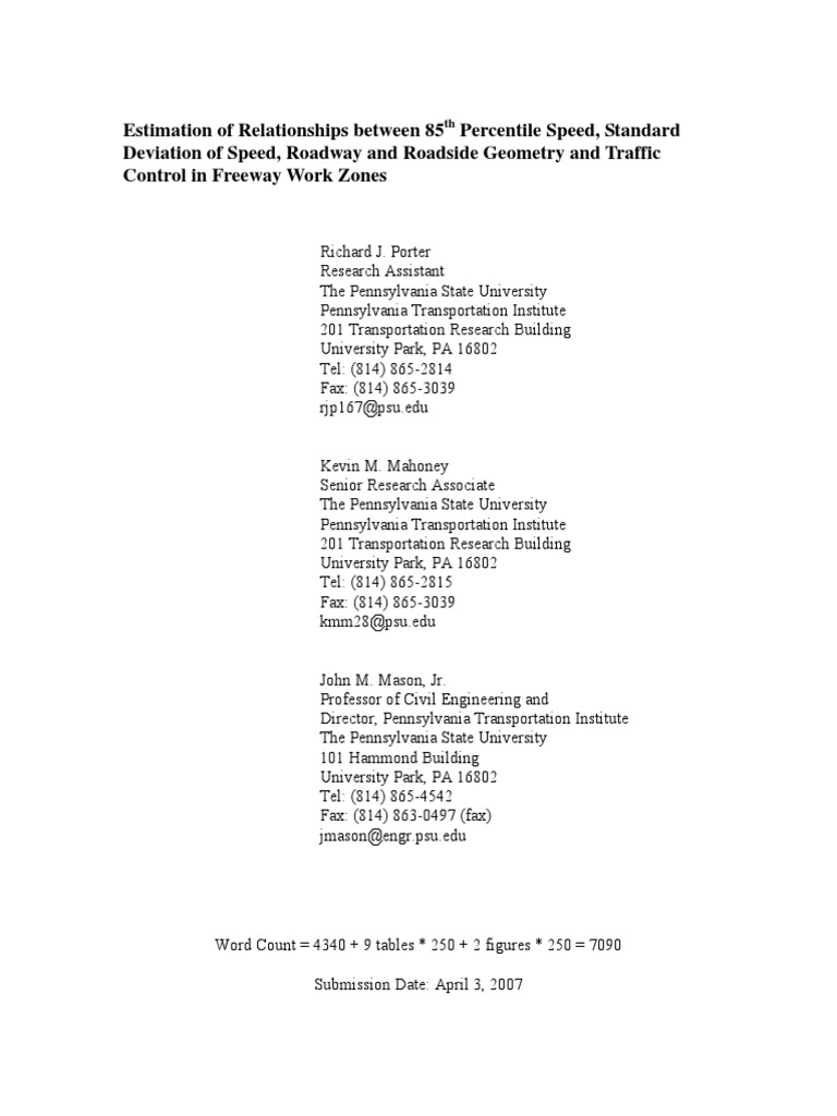 Estimation of Relationships Between 85th Percentile Speed, Standard ...