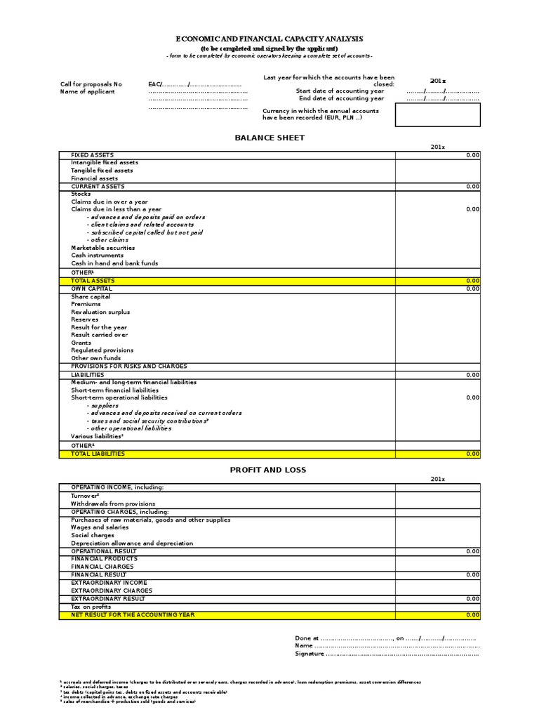Economic and Financial Capacity Analysis: (To Be Completed and Signed ...