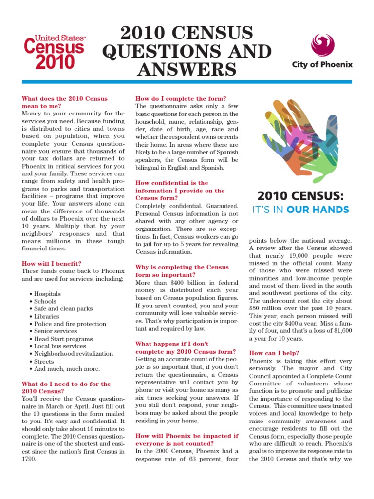2010 CENSUS Questions and Answers | PDF | Census | Wic