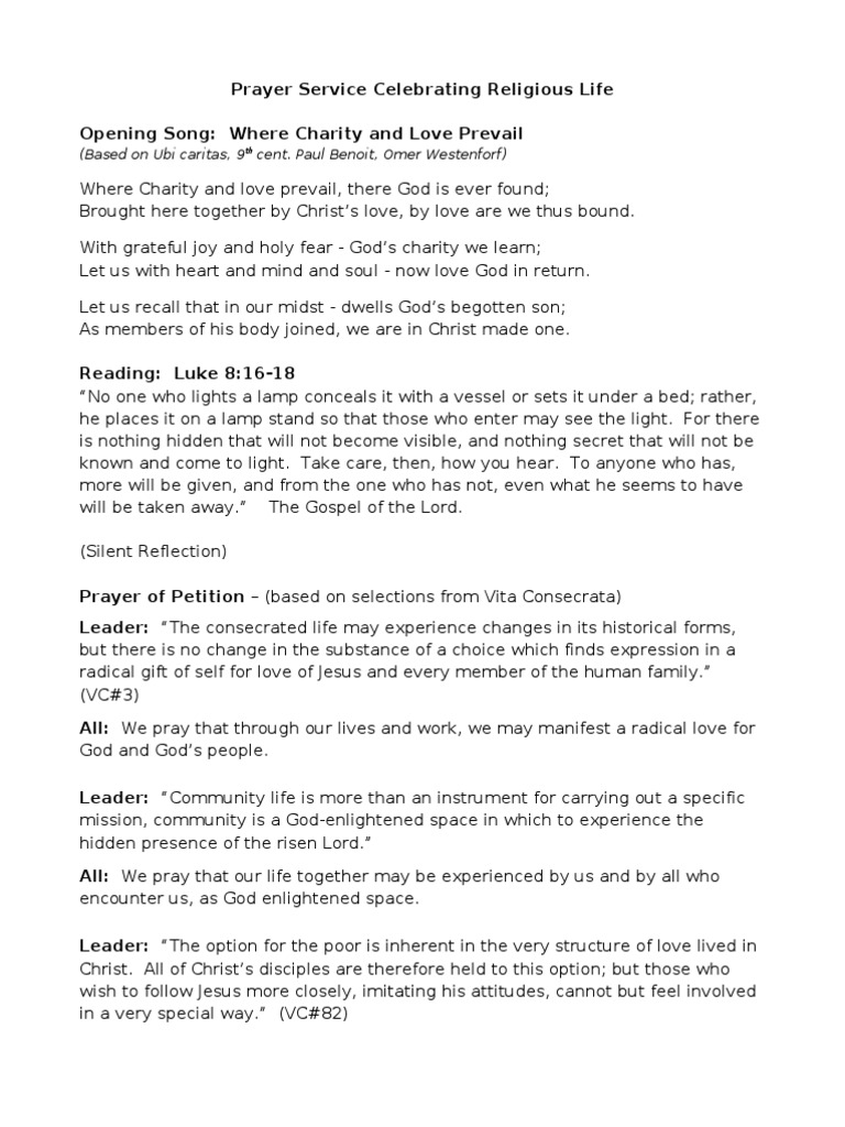 Prayer Service for Religious Life Celebration | PDF | Prayer | Jesus