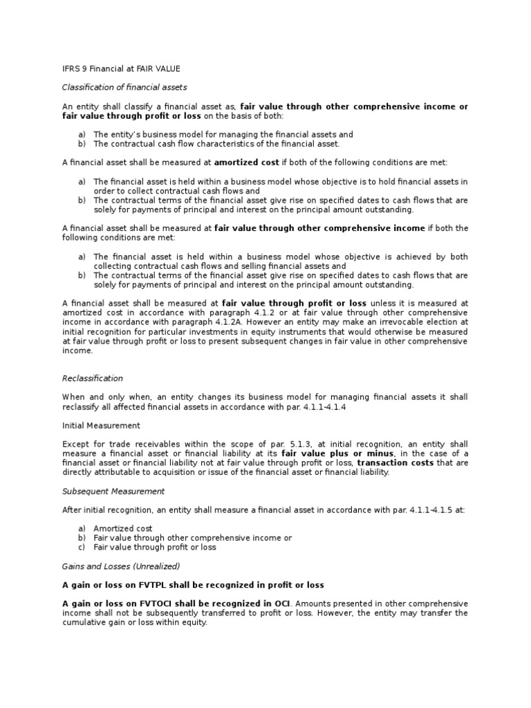 Ifrs 9 Financial at Fair Value - FVTPL and Fvtoci | PDF | Corporations ...
