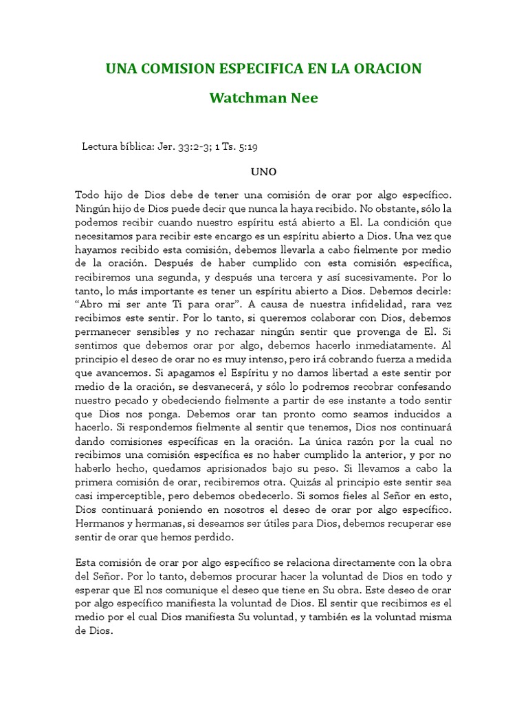 Comisión de Oración Específica | PDF | Oración | Conocimiento