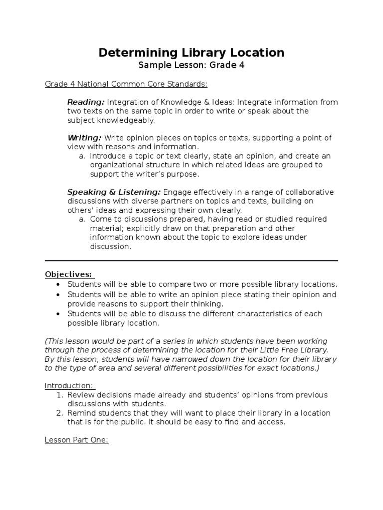 Library Location Planning Lesson | PDF | Libraries | Chart