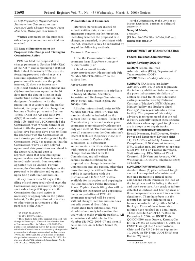 Notice: Safety Advisories, Bulletins, and Directives: Railroad Freight ...