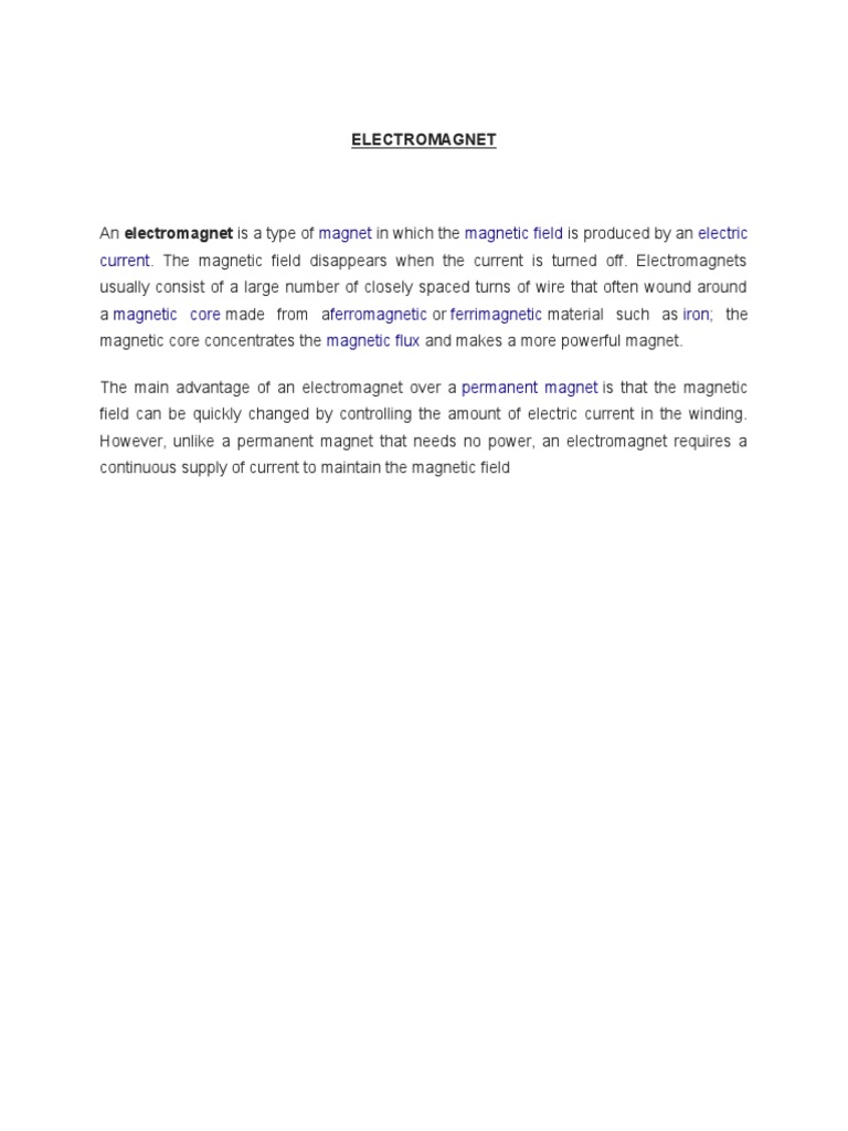 Magnet Magnetic Field Electric Current: Electromagnet | PDF