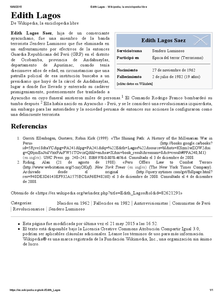 Edith Lagos - Wikipedia, La Enciclopedia Libre | PDF