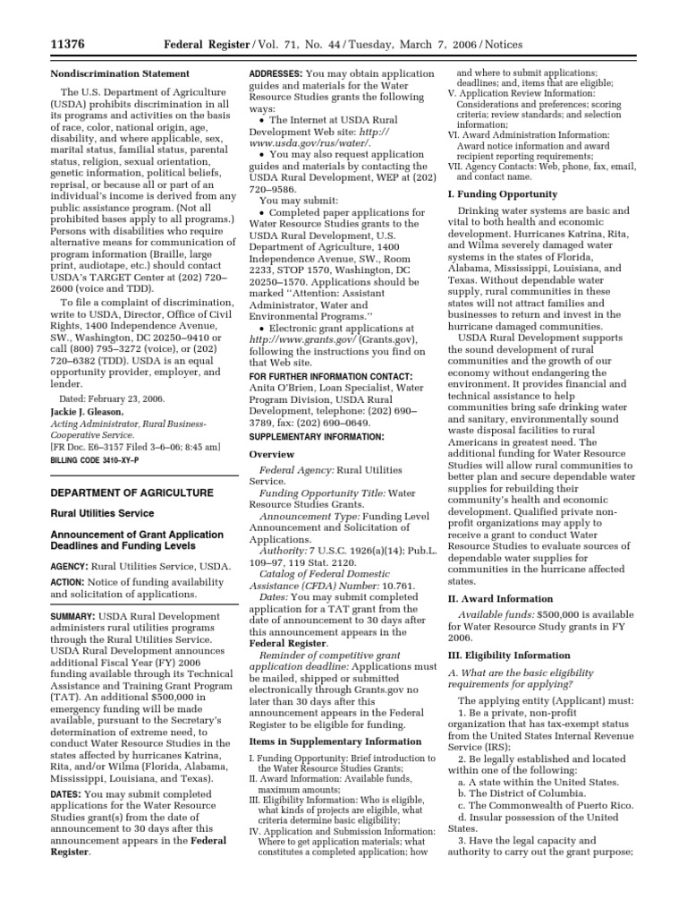 Notice: Grants and Cooperative Agreements Availability, Etc.: Technical Assistance and Training ...