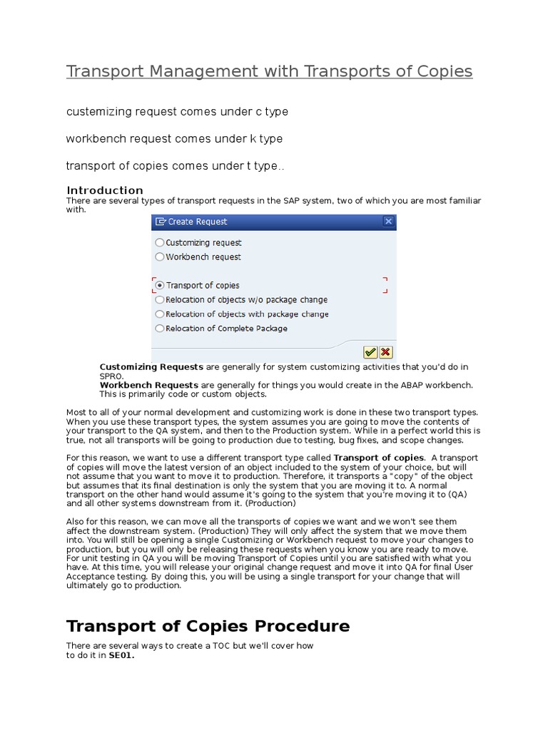 Transport Management With Transports of Copies | PDF | Computer ...