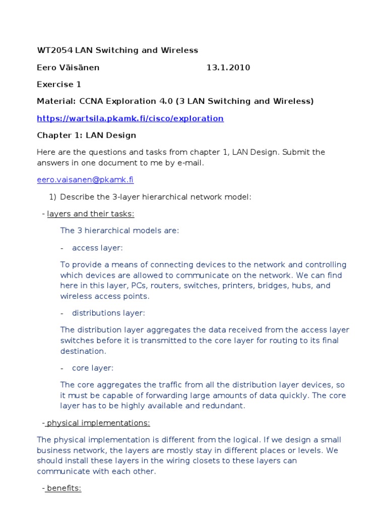 Exercise 1 LAN Design | PDF | Network Switch | Client–Server Model
