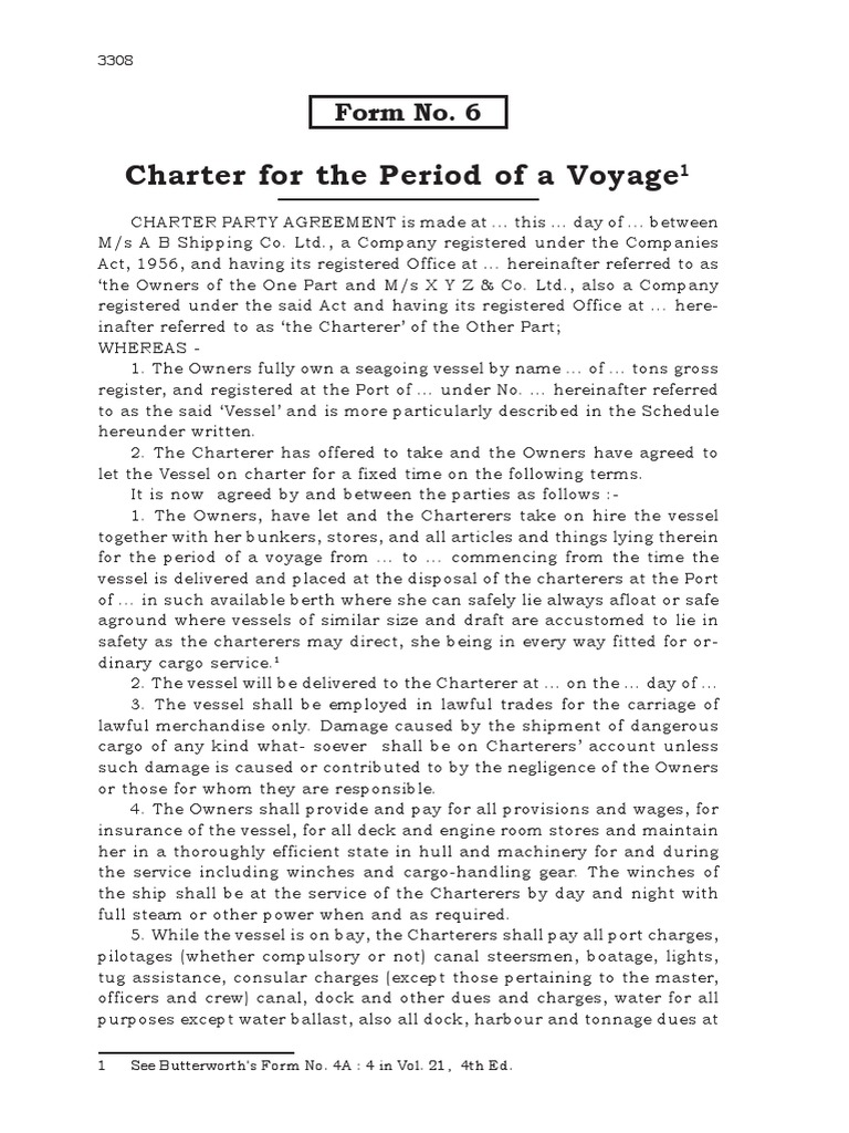 Charter For The Period of A Voyage: Form No. 6 | Download Free PDF ...