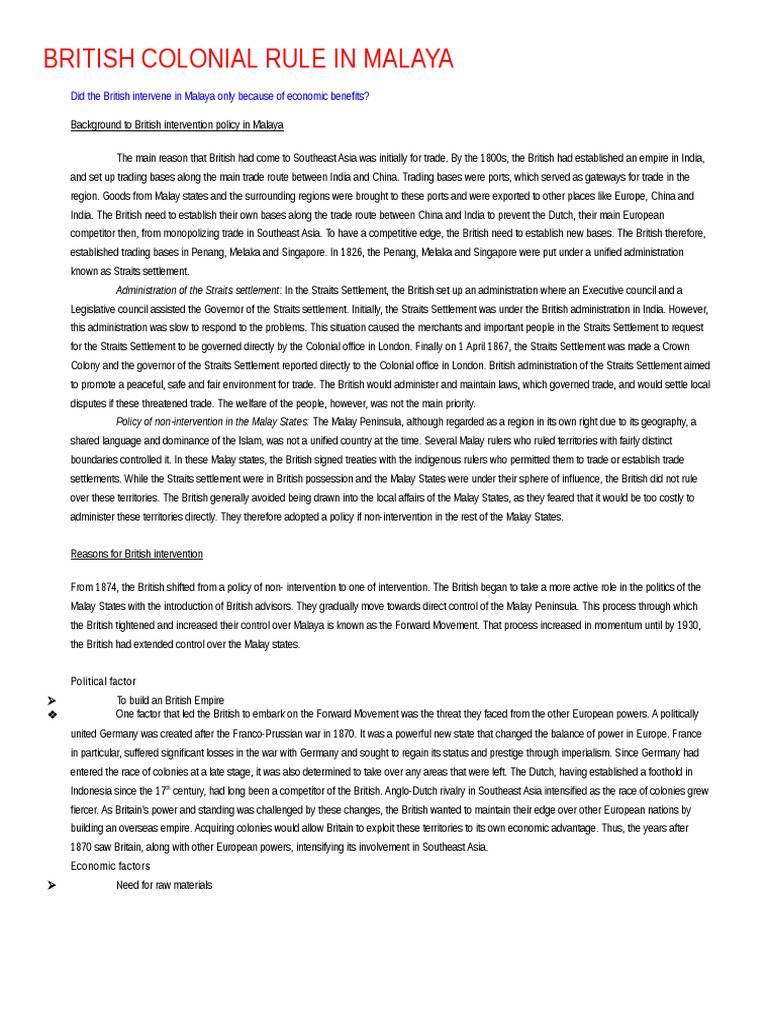 British Colonial Rule in Malaya | PDF | Economies