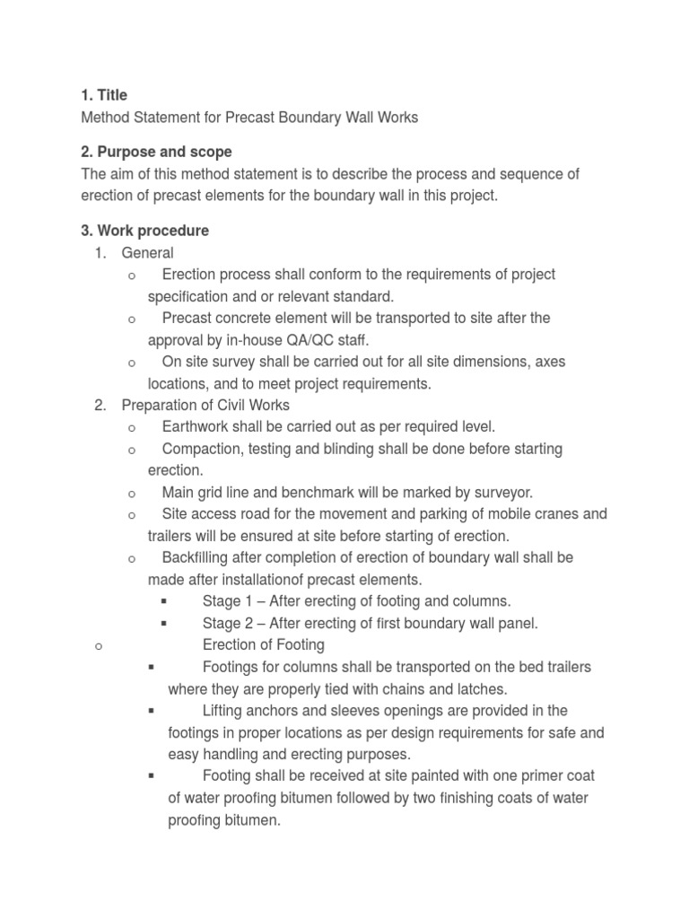 Erecting Precast Boundary Wall Elements: A Method Statement Outlining ...