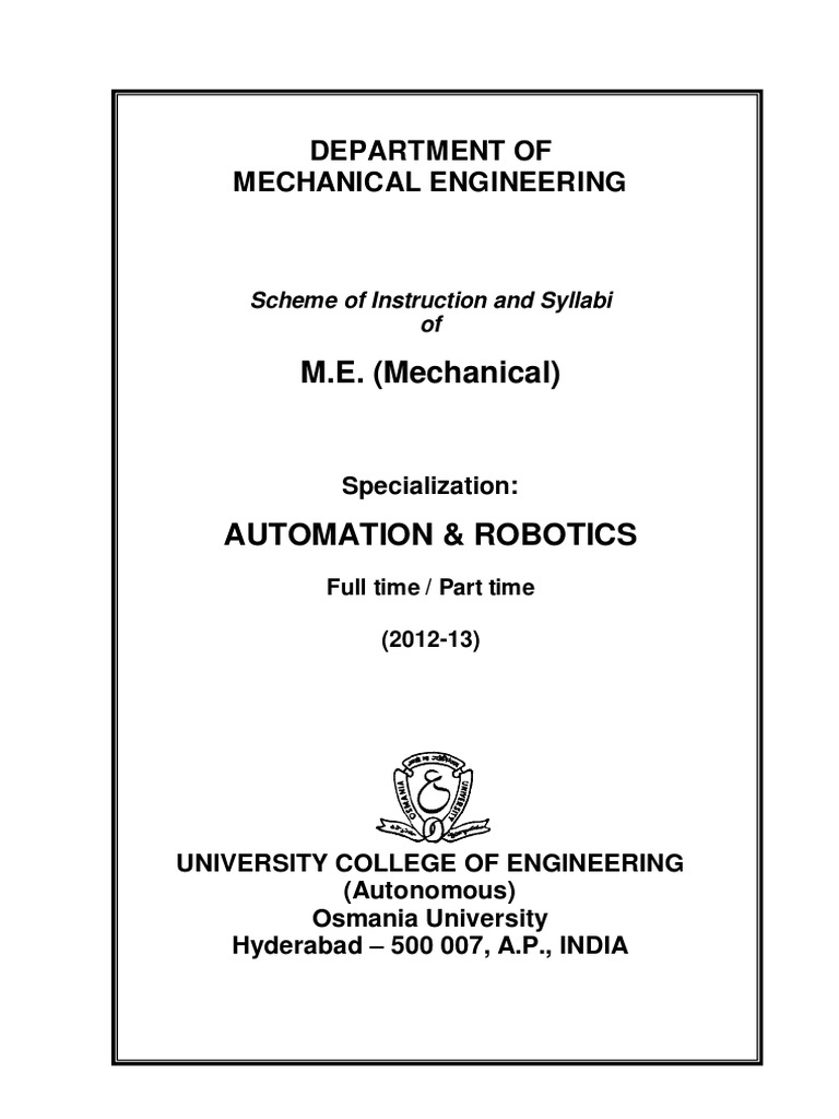 Me Automation And Robotics Syllabus Pdf Databases Automation