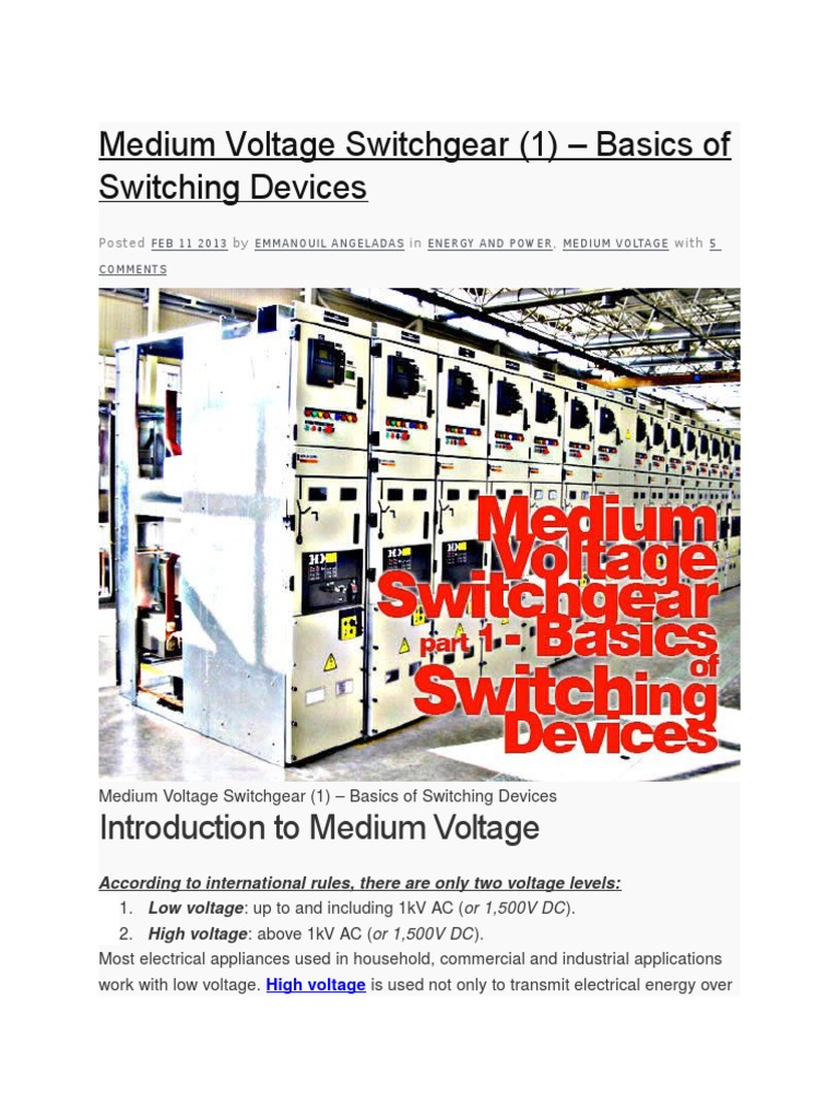 Medium Voltage Switchgear Overview | PDF | Electric Power Distribution ...