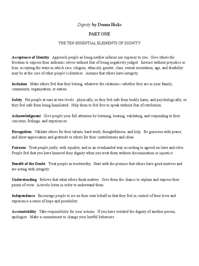 Dignity by Donna Hicks: Part One | PDF | Self-Improvement