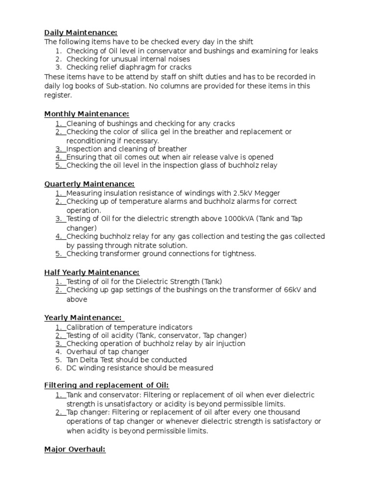 Substation Maintenance Checklist | PDF