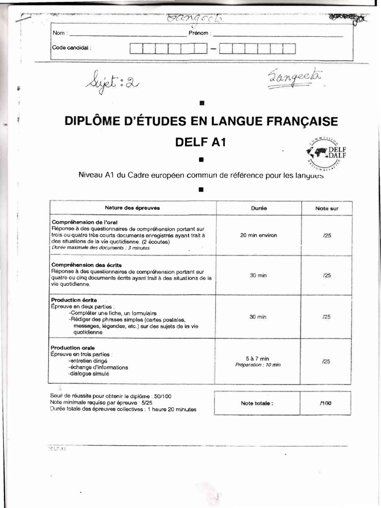 DELF - A1 - Set 01 | PDF | Notes (Finance) | Devises