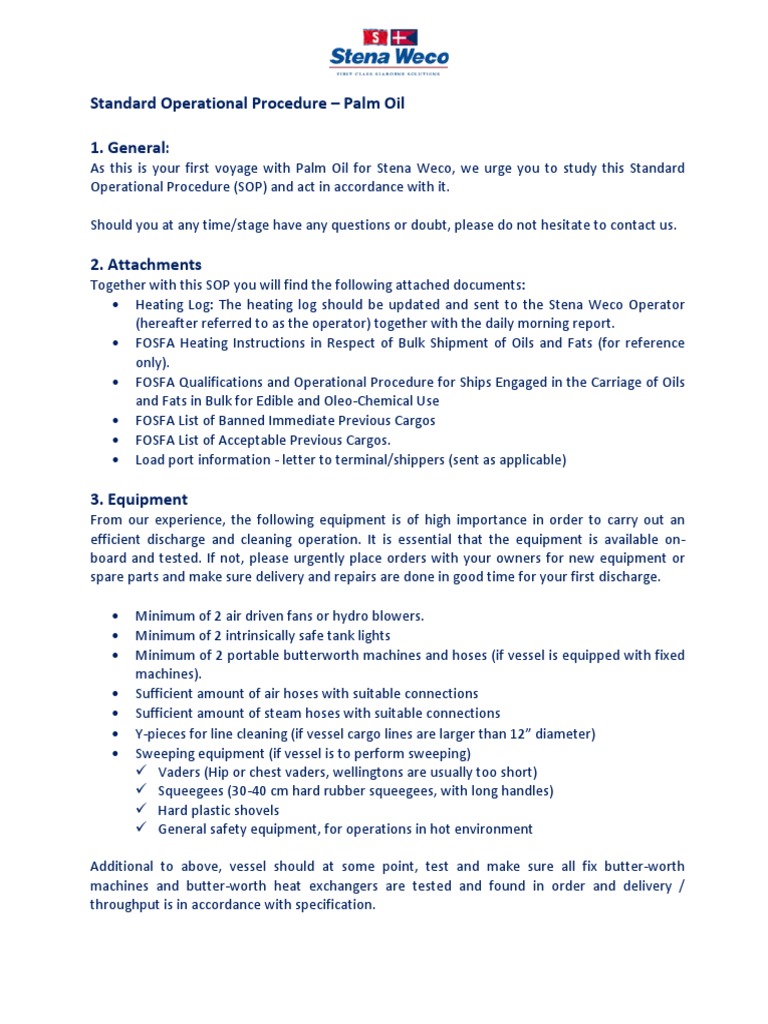 SOP for Palm Oil Transport Operations | PDF | Hvac | Cargo