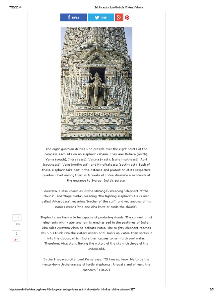 Sri Airavata - Lord Indra's Divine Vahana | PDF | Hindu Mythology ...