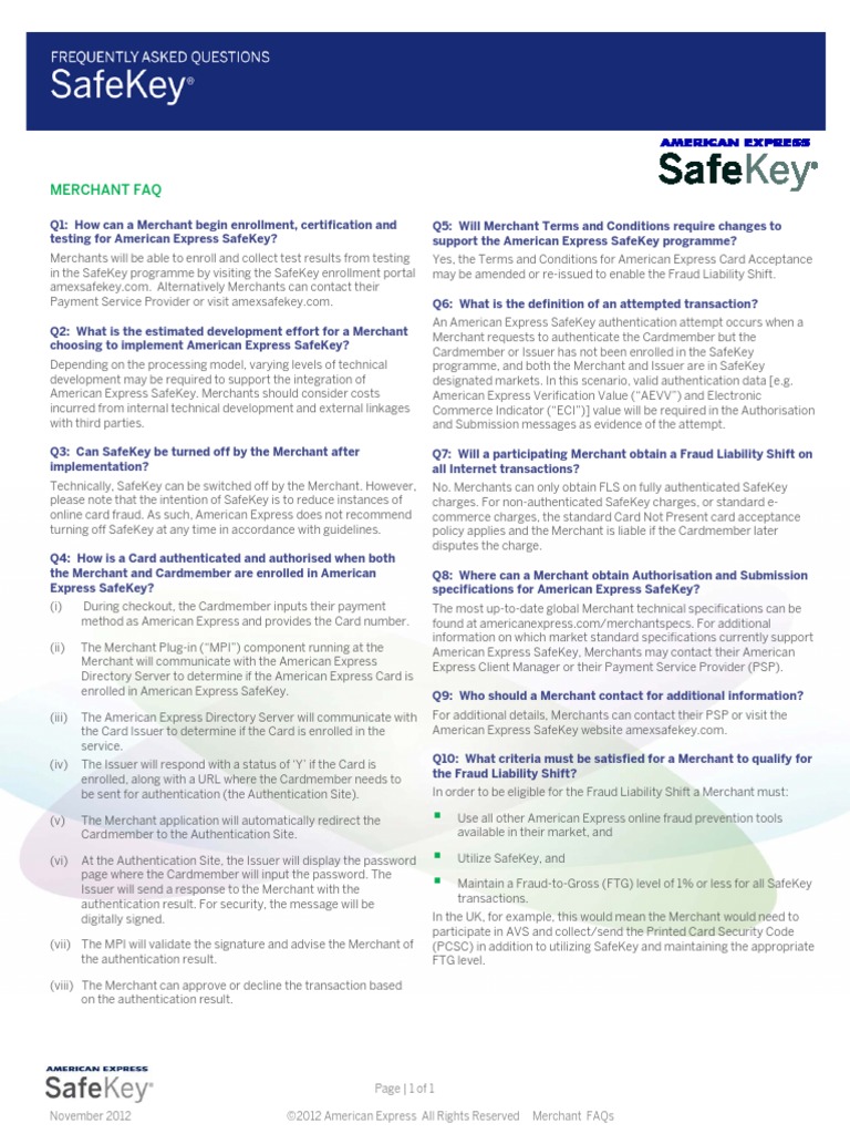 SafeKey Merchant FAQ Global | PDF | American Express | Authentication