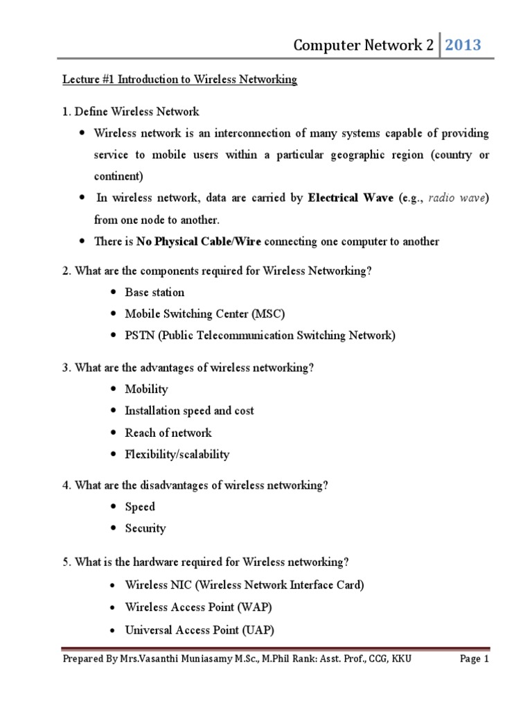Lecture 1 Introduction To Wireless Networking Pdf Wireless Network Computer Network
