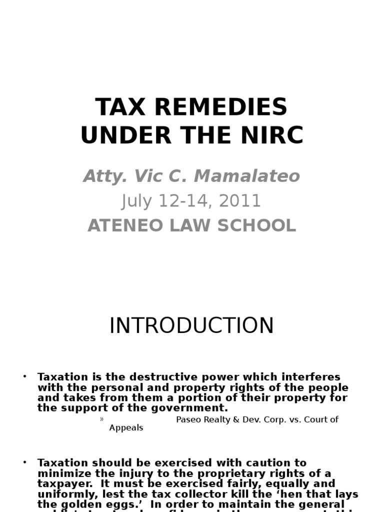 Tax Remedies-Nirc-2011-Ateneo | PDF | Tax Return (United States ...