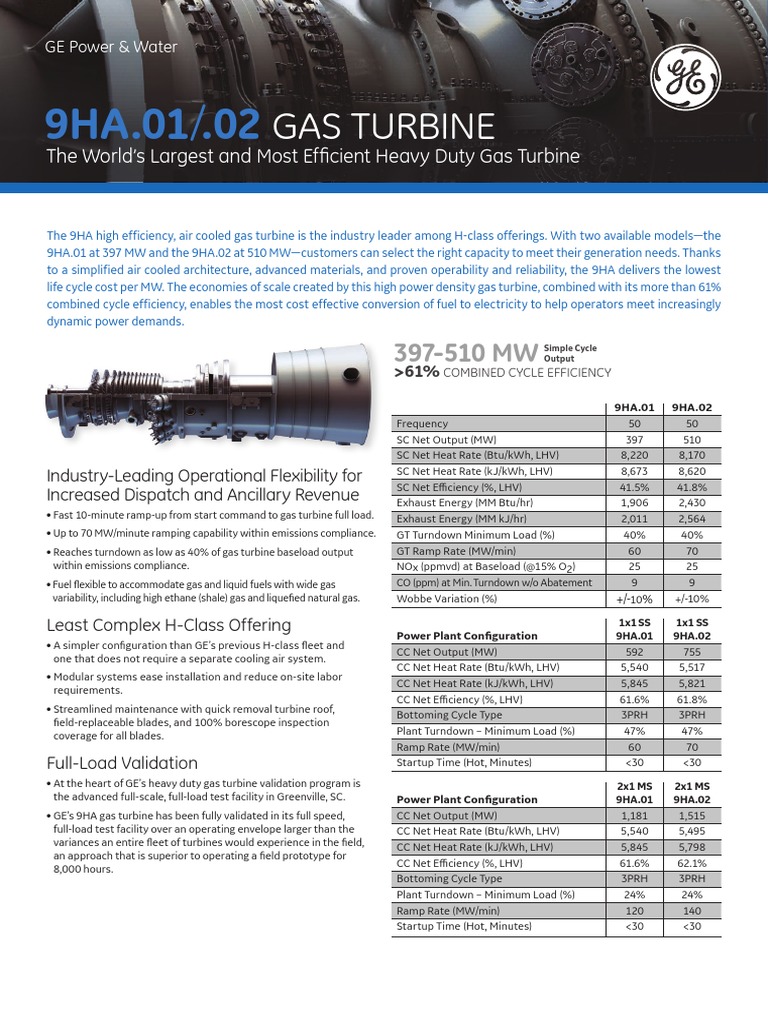 Gea31744 9ha HDGT Factsheet PDF | PDF | Gas Turbine | Natural Gas