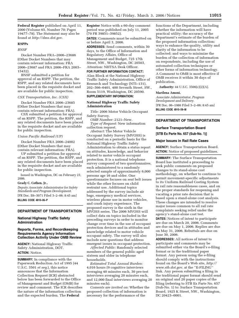 Notice: Rail Carriers: Rail Rate Cases Major Issues Stand-Alone Cost ...