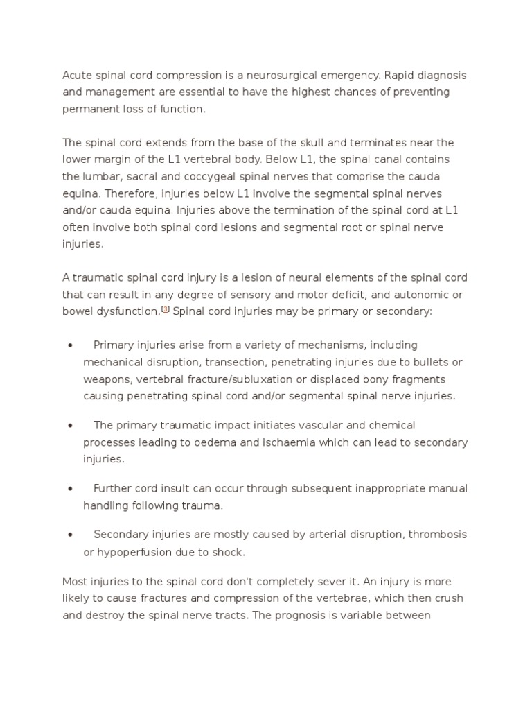 Acute Spinal Cord Compression | PDF | Spinal Cord Injury | Vertebral Column