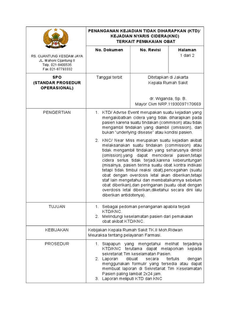 Spo Penanganan Kejadian KTD KNC Terkait Pemakaian Obat | PDF | Sains & Matematika