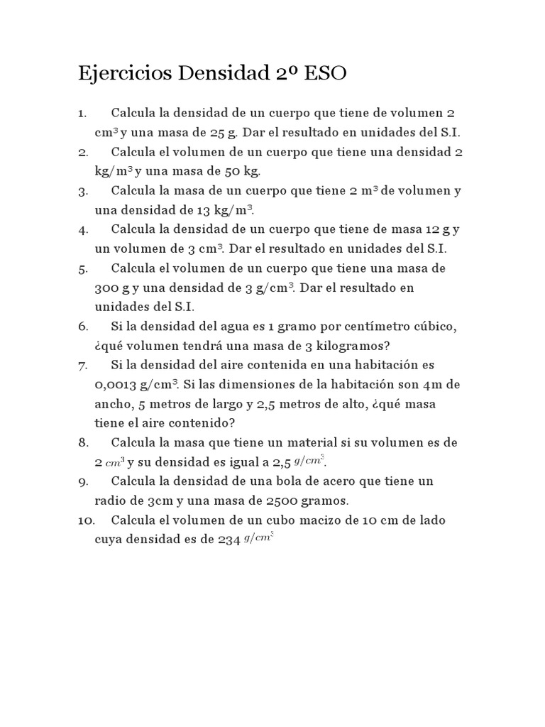 Ejercicios Densidad 2º ESO | PDF