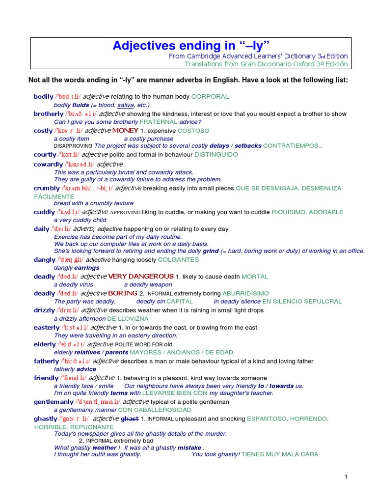 Adjectives Ending in - Ly | PDF | The Taming Of The Shrew | Adjective