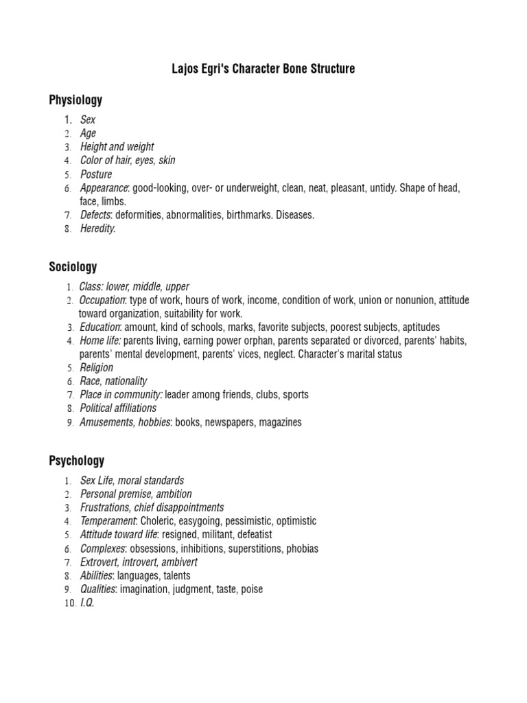 Lajos Egri's Character Bone Structure | PDF | Social Science | Wellness