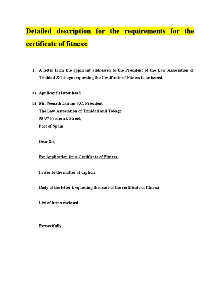 Certificate of Fitness Template Revised April 2015 | PDF | Identity ...