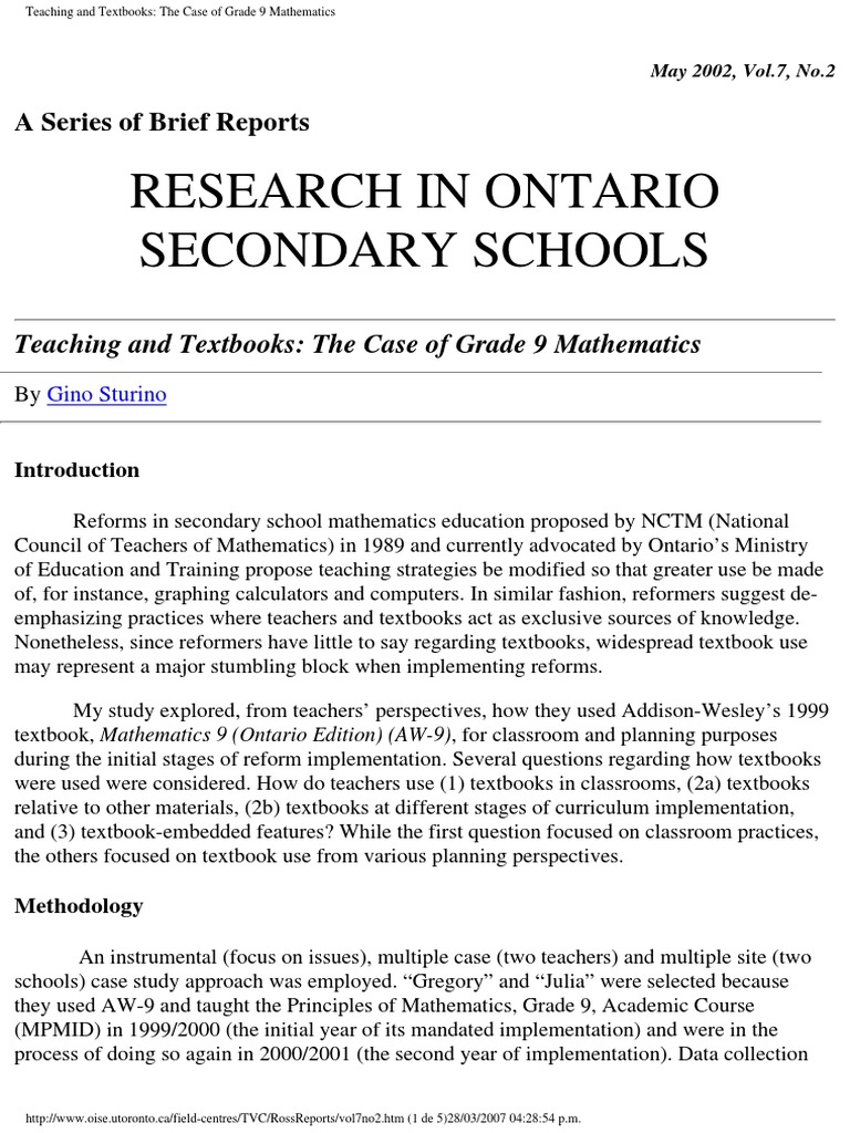 Grade 9 Math Textbook Use in Reform | PDF | Textbook | National Council ...