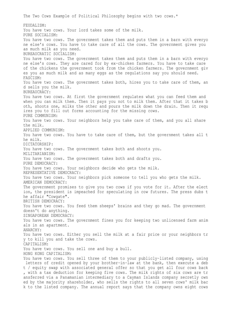 You Have 2 Cows Philosophy | Download Free PDF | Cattle | Politics ...