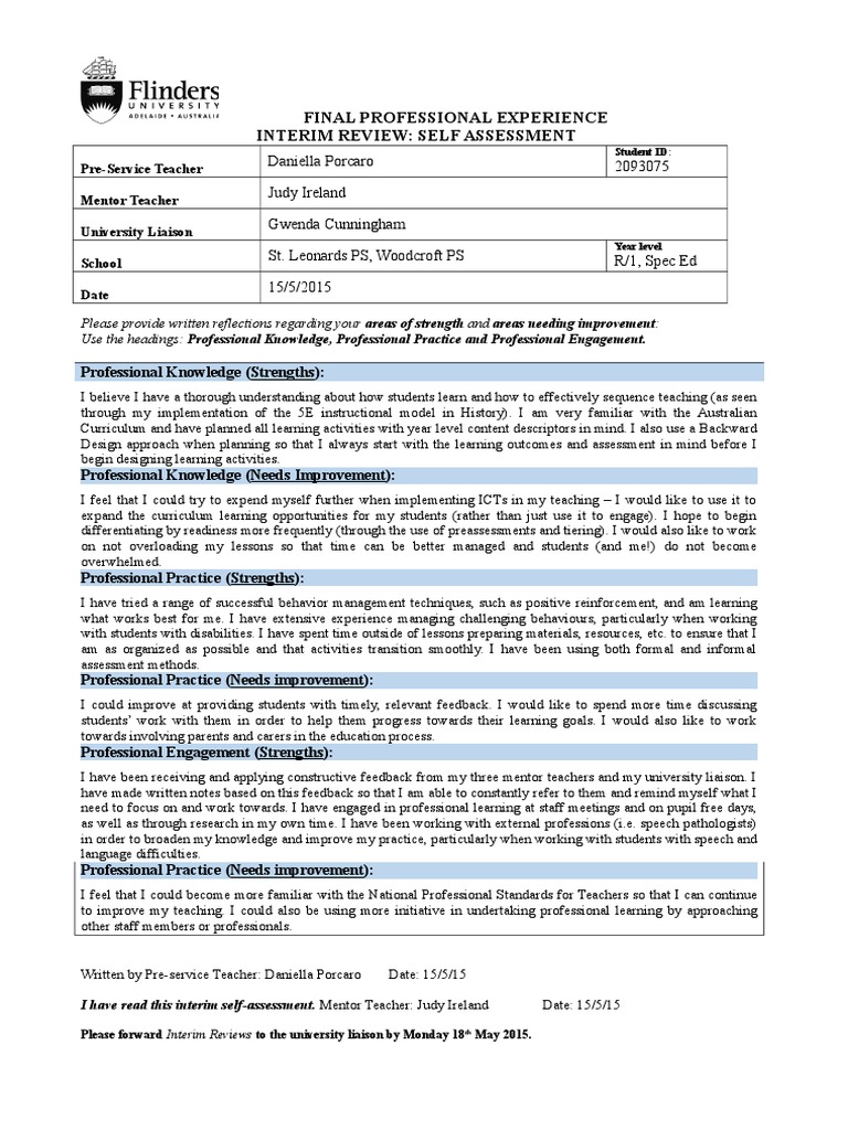 Pre-Service Teacher Self-Review | PDF | Teachers | Educational Assessment