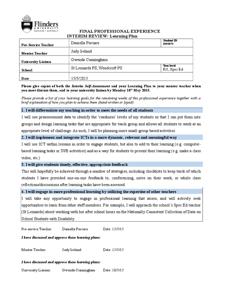 Pre-Service Teacher Learning Plan | PDF